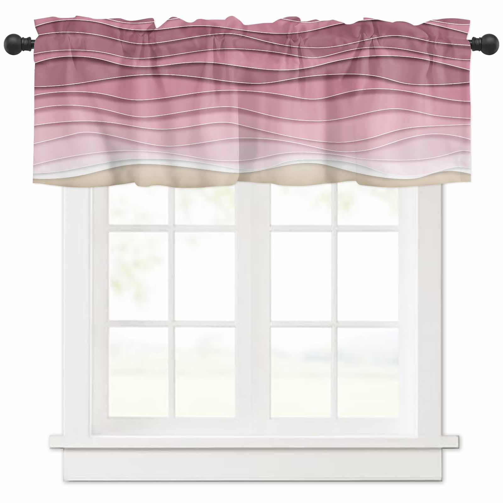 Pink Ocean Waves Valances for Windows Farmhouse Kitchen Curtains ...