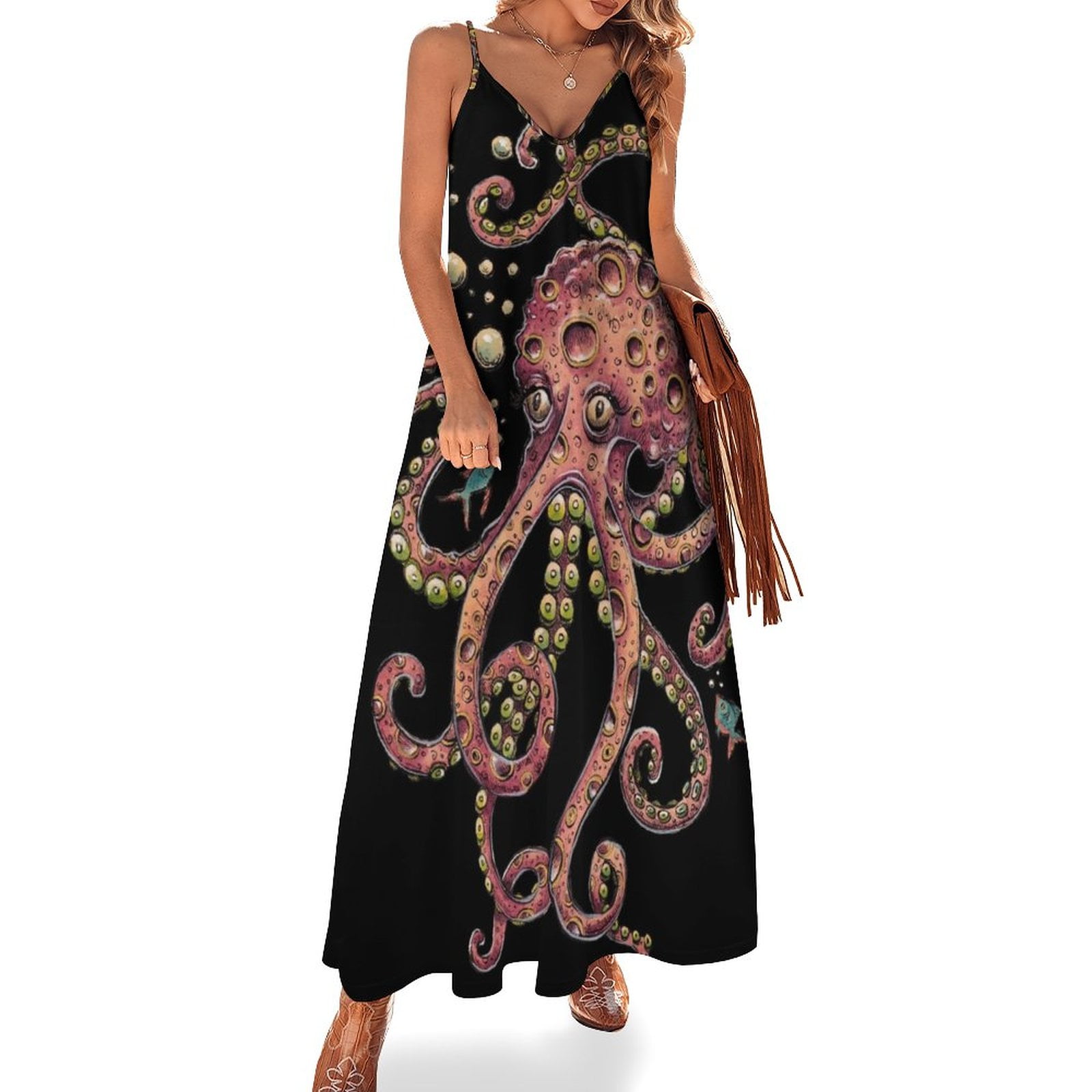 Pink Octopus Sleeveless Dress Women Dresses Luxury Woman Party Dress ...