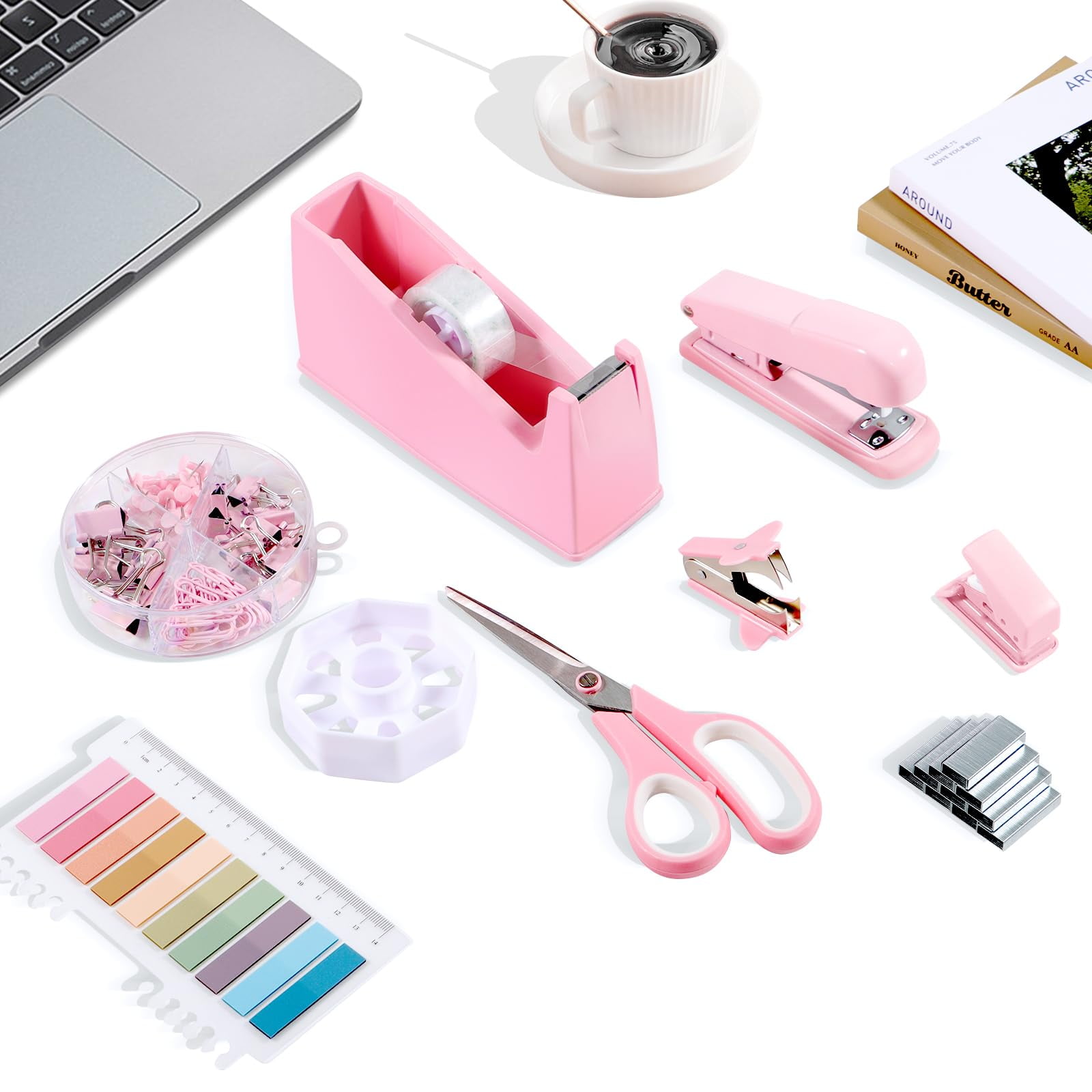 Pink Office Supplies, Pink Desk Accessories Set - Staplers, Heavy Duty ...