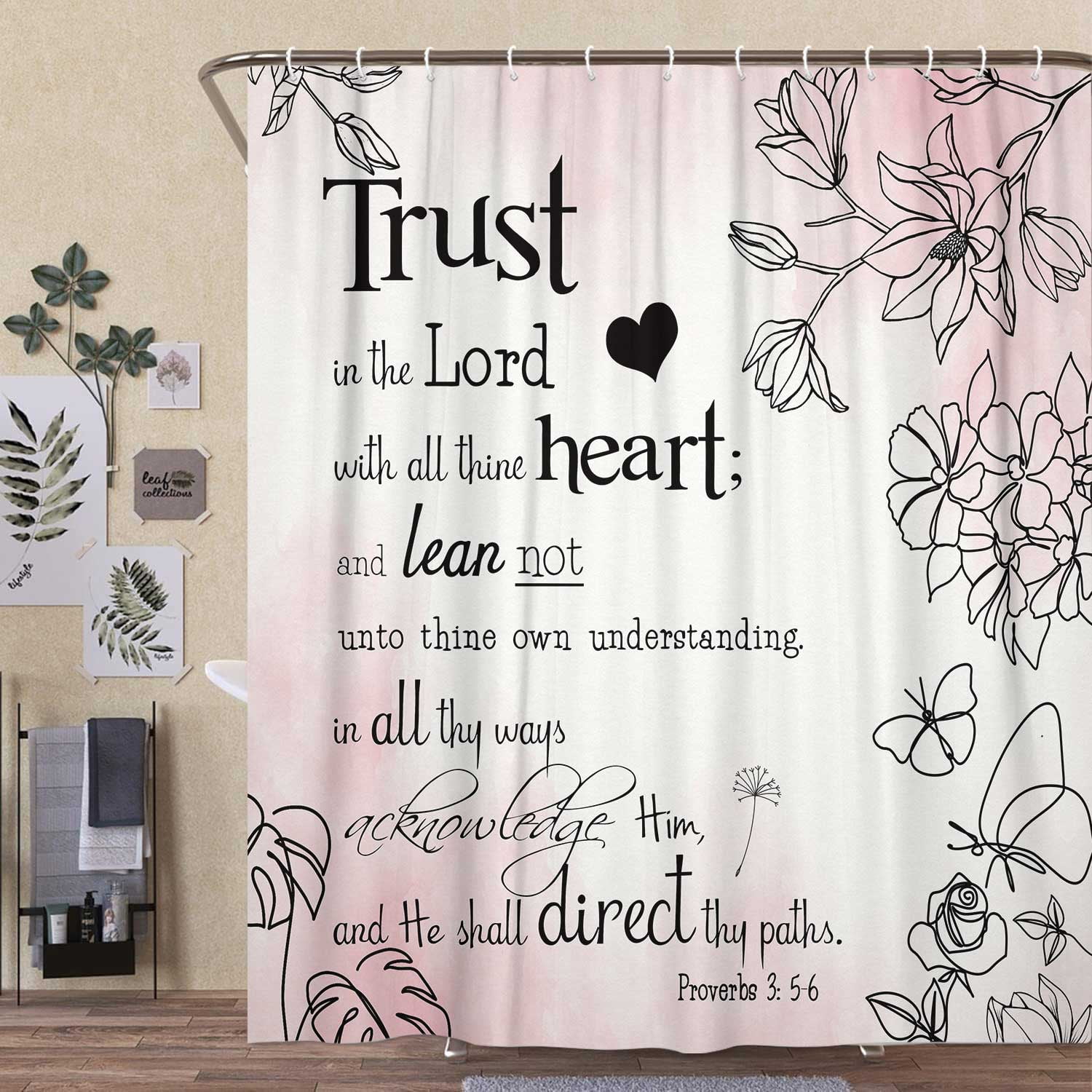 Pink Omber Bible Verse Botanical Shower Curtain, Inspirational Bible ...