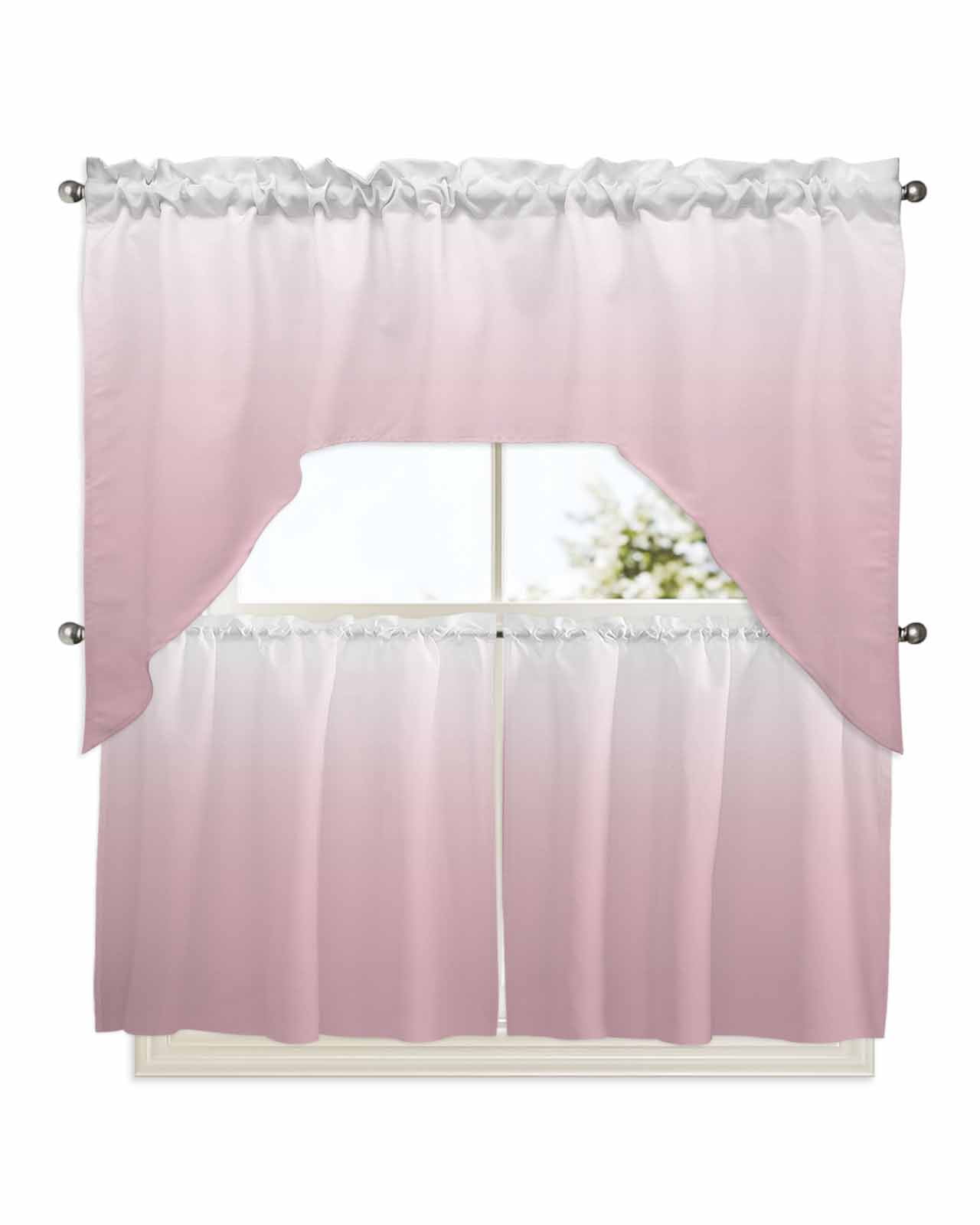 Pink Ombre Kitchen Curtains Swag Valance and Tier Curtains Set 24 Inch ...