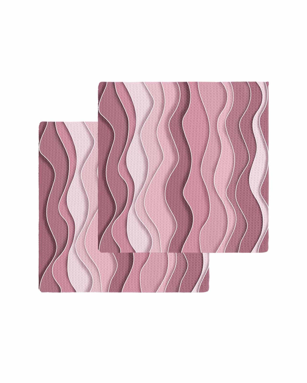 Pink Ombre Kitchen Dish Towels for Drying Dishes Set of 2, Abstract Art Moire Ocean Waves Waffle ...