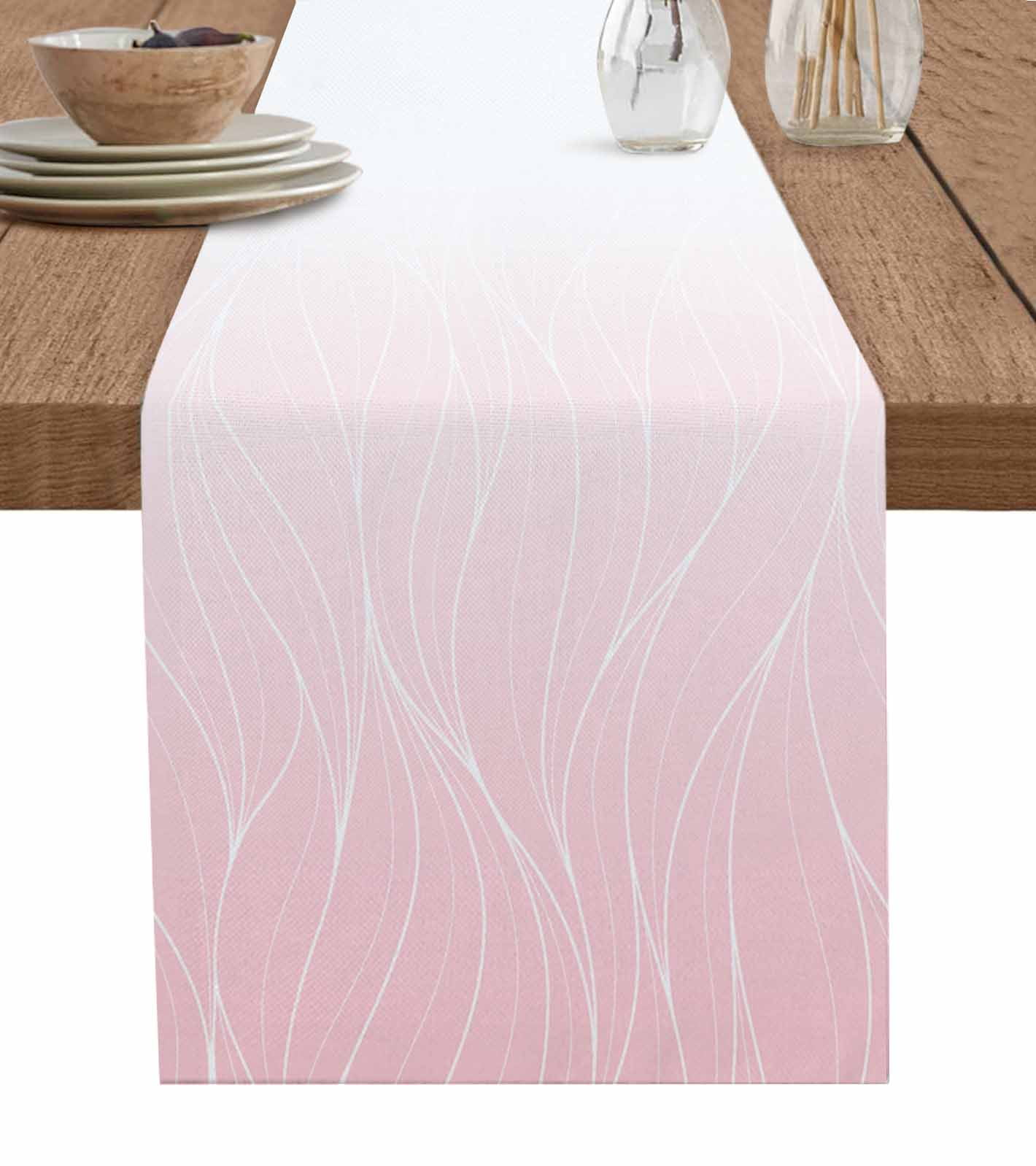 Pink Ombre Lines Burlap-Cotton Table Runner 48 Inches Long,Simple White ...