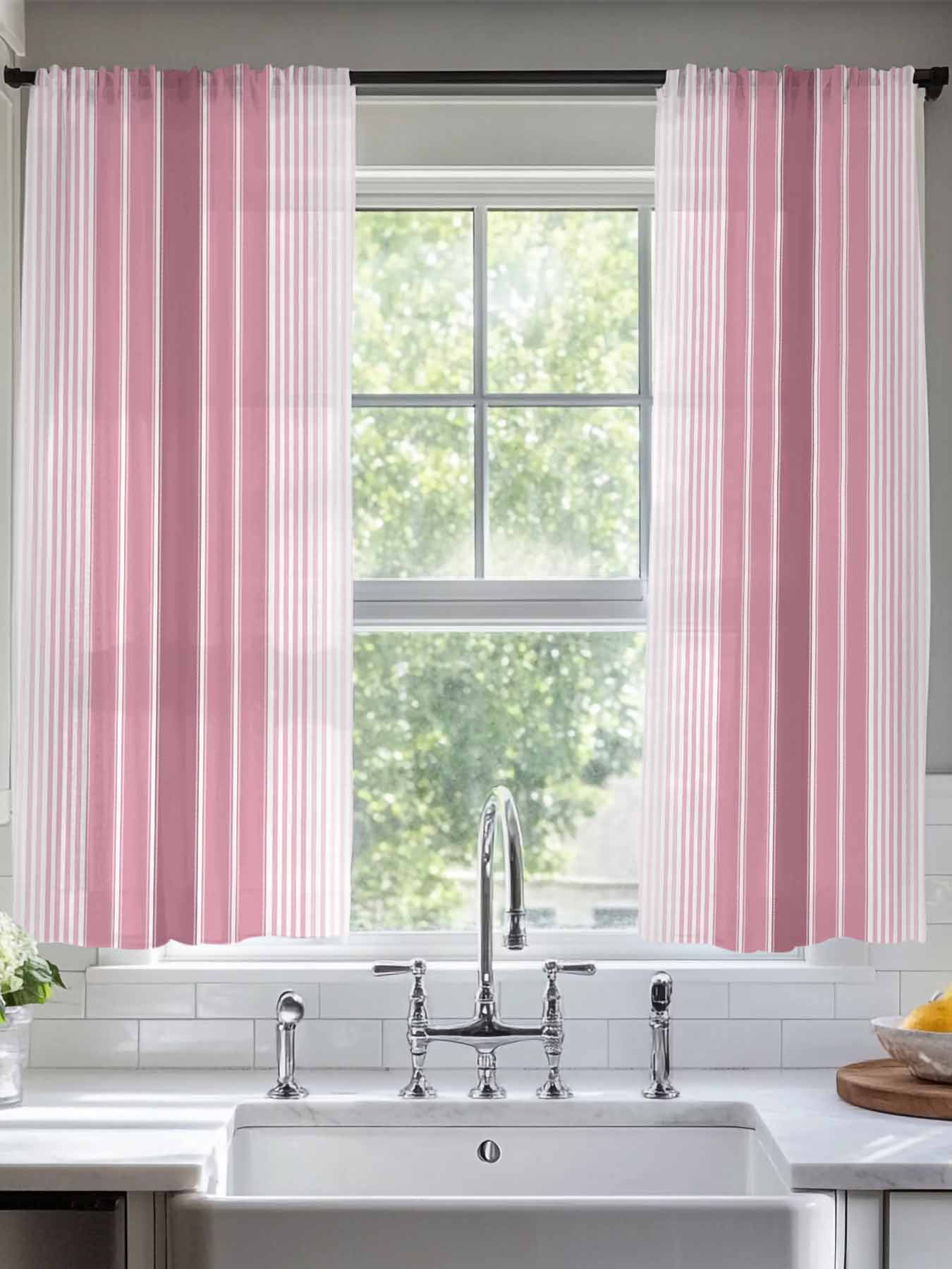 Pink Ombre Stripe Sheer Curtains for Living Room Bedroom Farmhouse ...