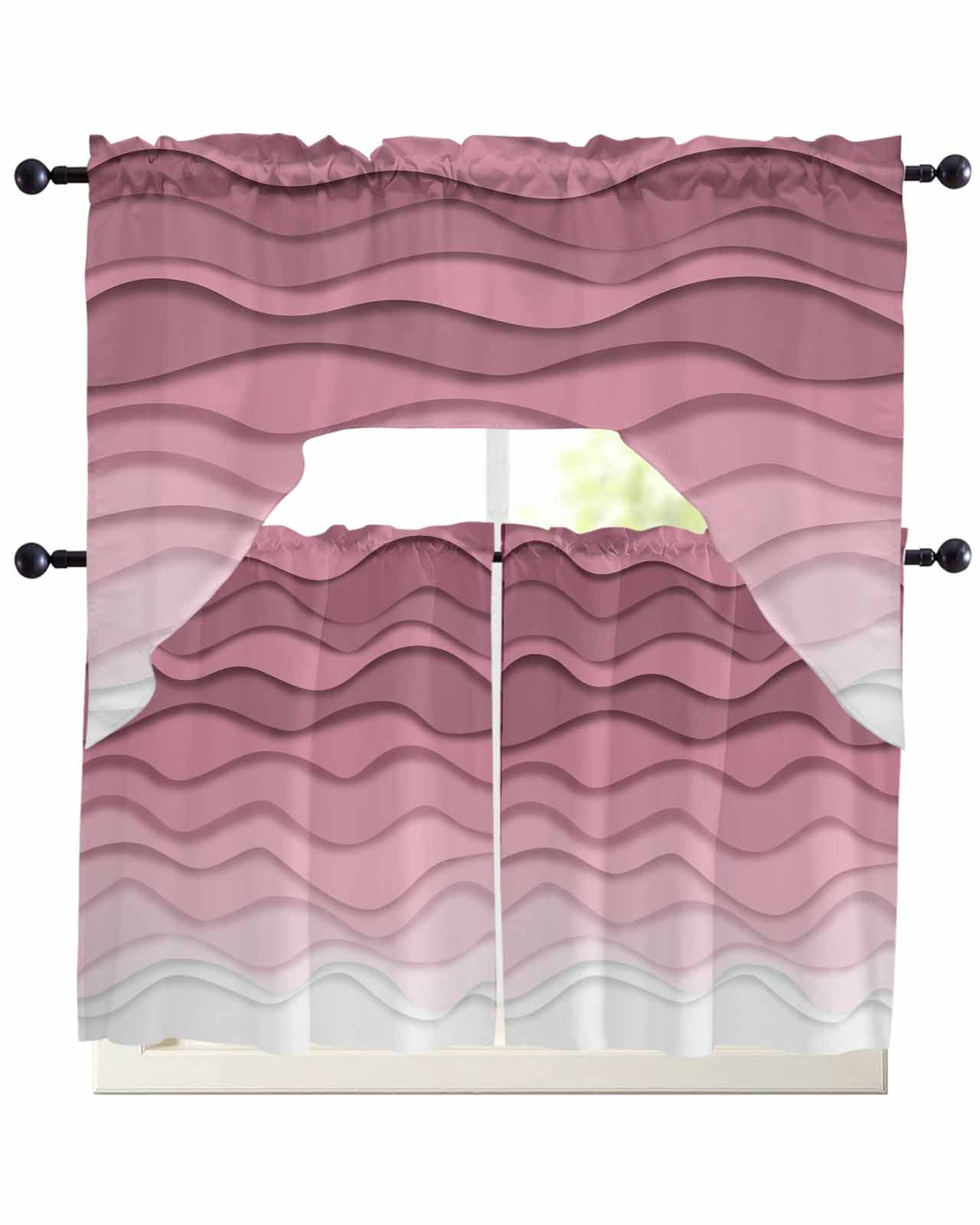 Pink Ombre Stripes Kitchen Curtains Swag Valance and Tier Curtains Set ...