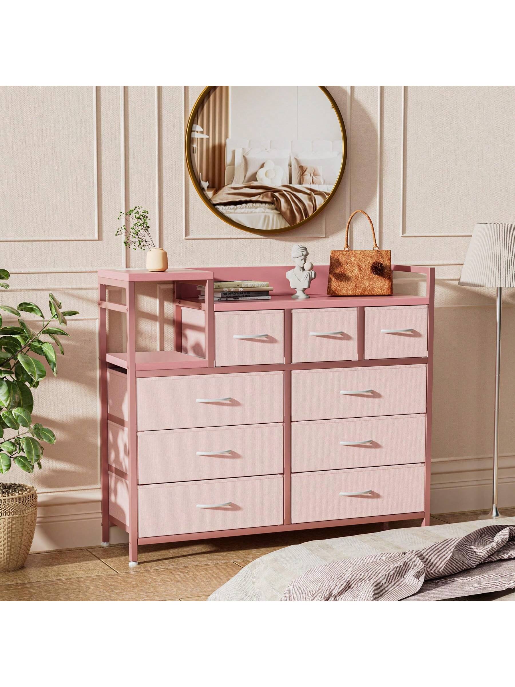 Pink One Size Dressing Table TV Stand With Power Outlet, Bedroom ...