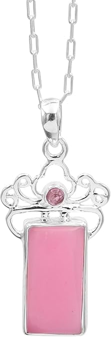 Pink Opal Necklace with Tourmaline Gemstone 925 Sterling Silver ...