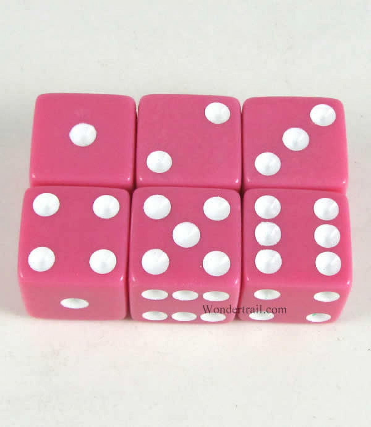 Pink Opaque Dice with White Pips D6 16mm (5/8in) Pack of 6 Koplow Games ...