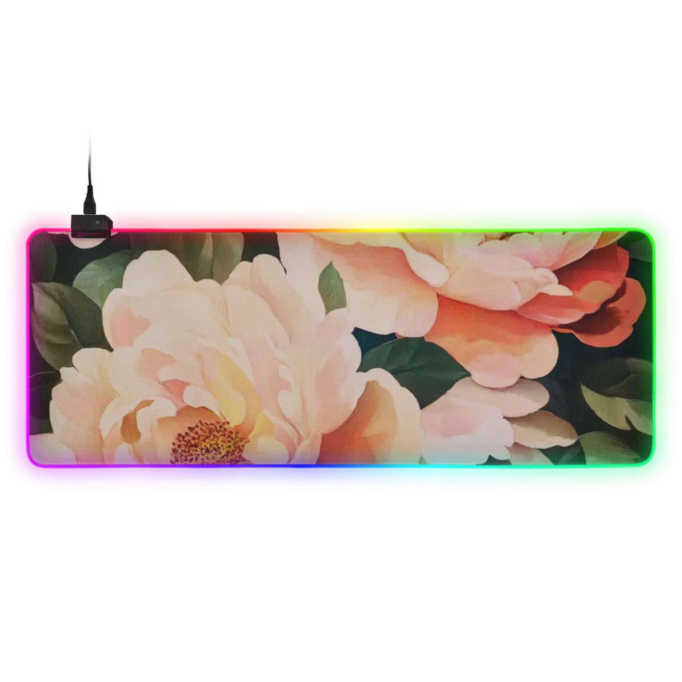 Pink Orange Blossom RGB Gaming Mouse Pad Large Keyboard Mat Rubber Base ...