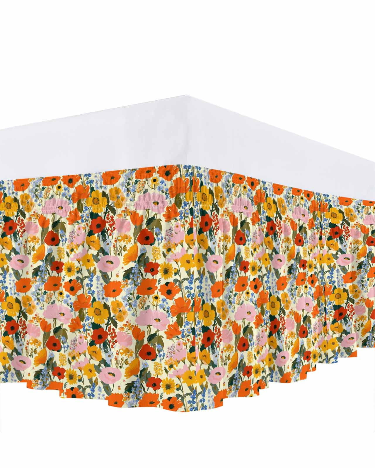Pink Orange Floral Bed Skirt King Size 18 Inch Drop, Spring Pink Orange ...