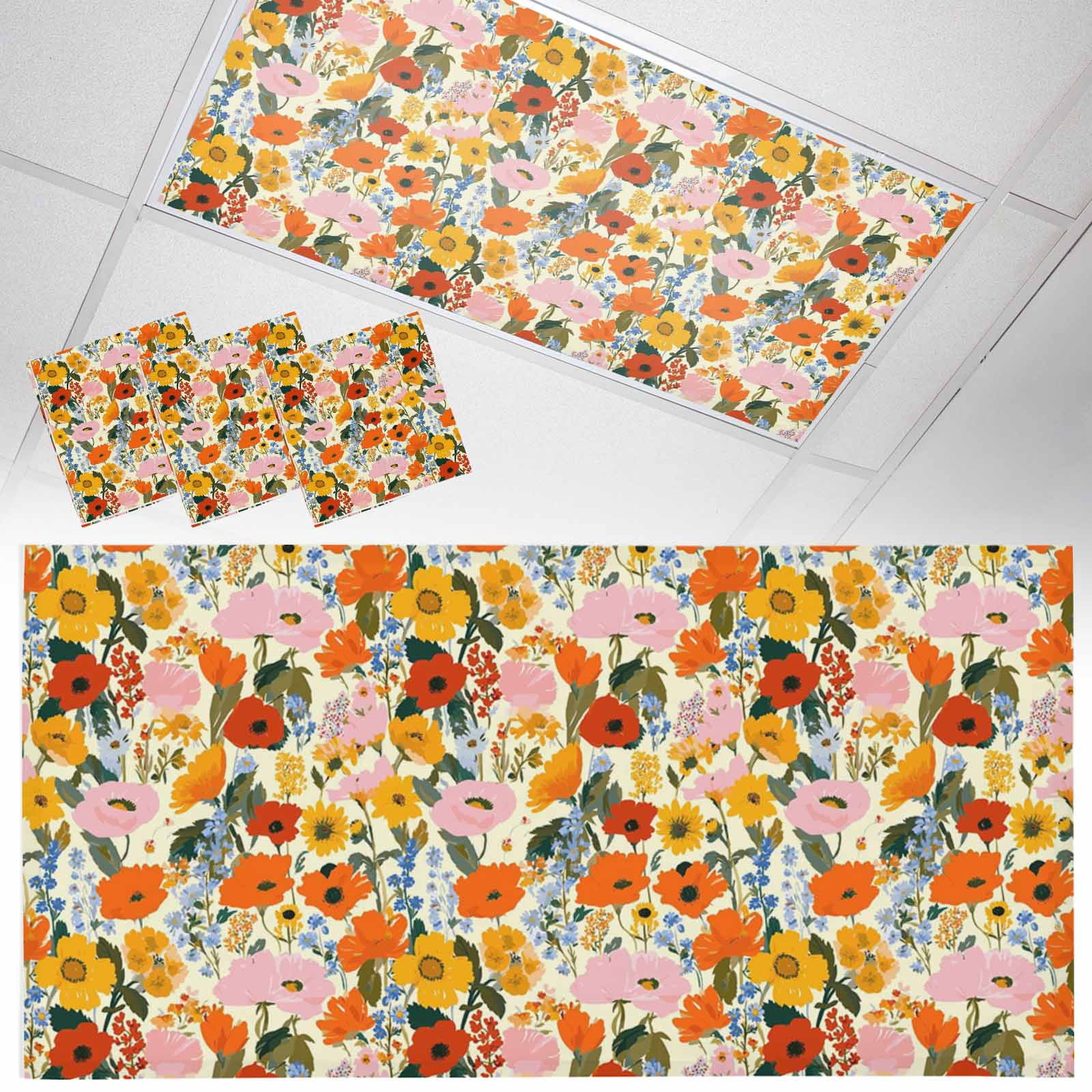 Pink Orange Floral Fluorescent Light Covers Oil Painting Spring Pink ...