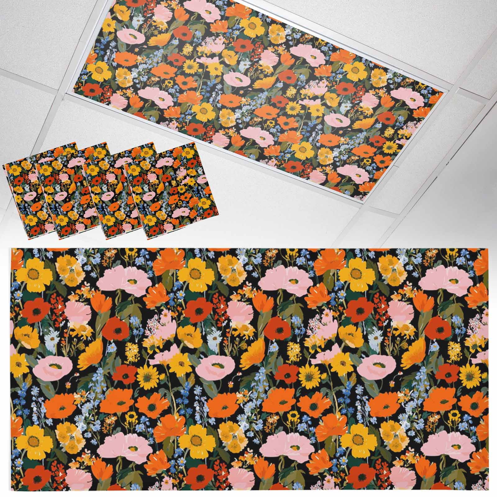 Pink Orange Floral Fluorescent Light Covers Oil Painting Spring Pink ...
