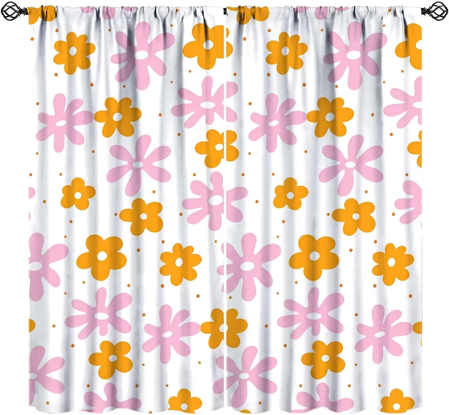 Pink Orange Flower Curtains for Girls Bedroom, Retro 70s Hippie Groovy ...