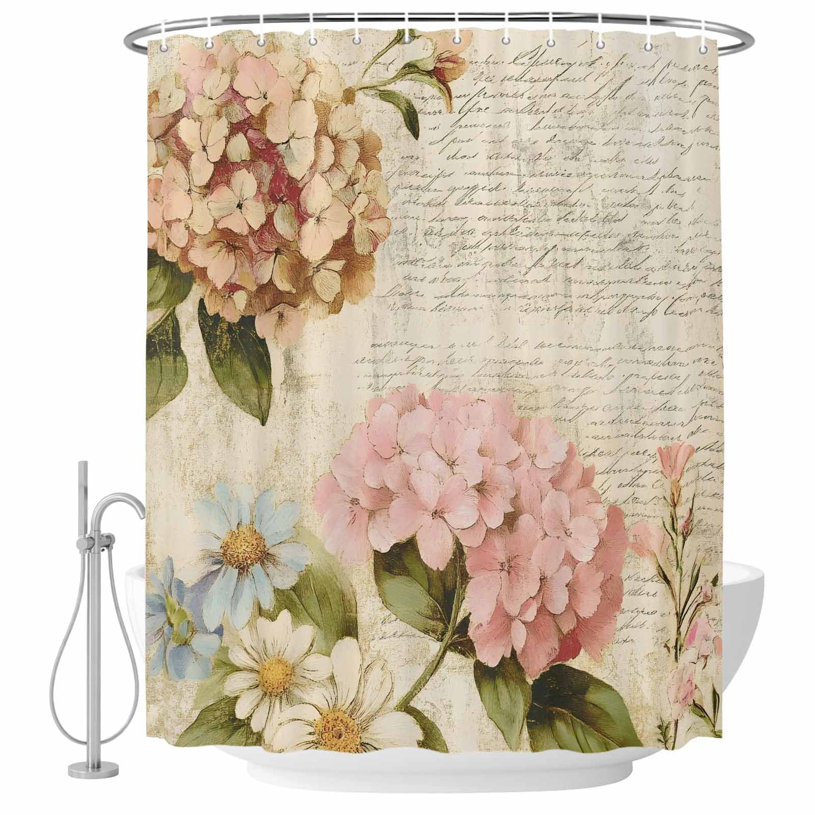 Pink Orange Hydrangea Shower Curtain Set - 72" x 78" Washable Bathtub ...
