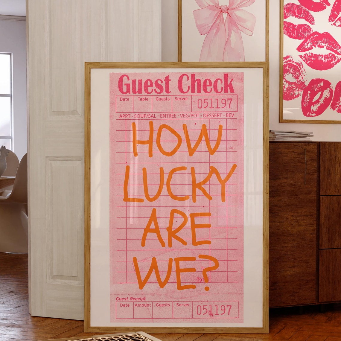 Pink And Orange Poster Trendy Guest Check Prints Pink Wall Art How ...