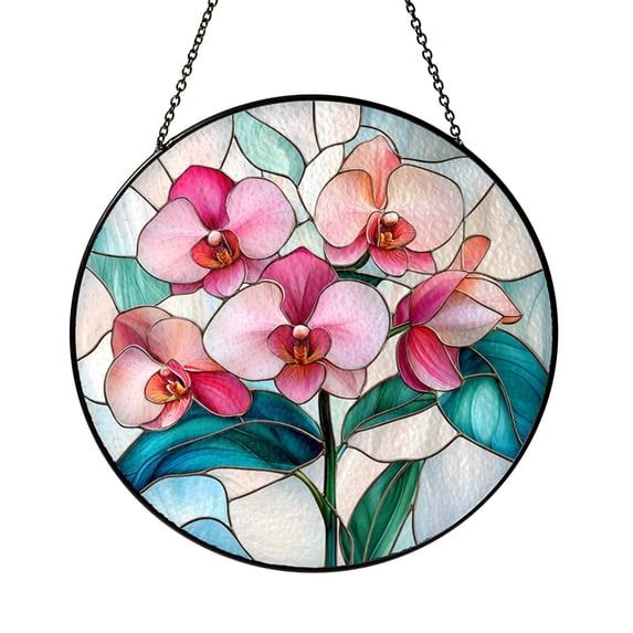 Pink Orchid Stained Glass Style Suncatcher, Fantasy Floral Window ...