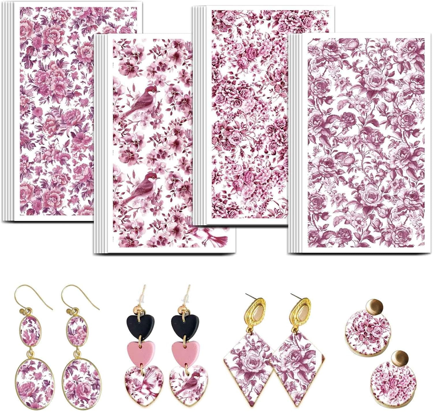Pink Oriental Floral Clay Transfer Paper 4 Design 24Pcs Transfers Paper ...
