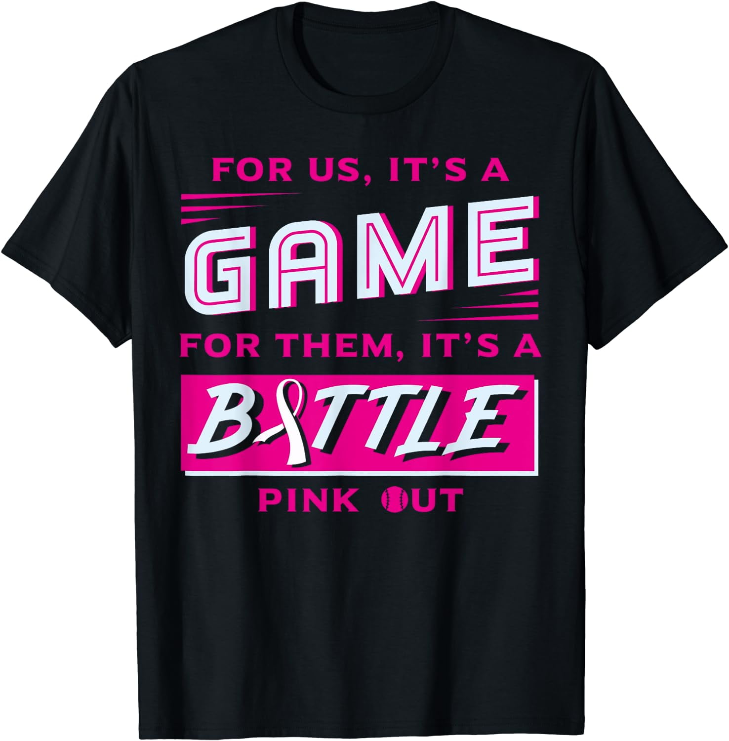 Pink Out Breast Cancer Softball Ball Pink Ribbon Mammogram T-Shirt ...