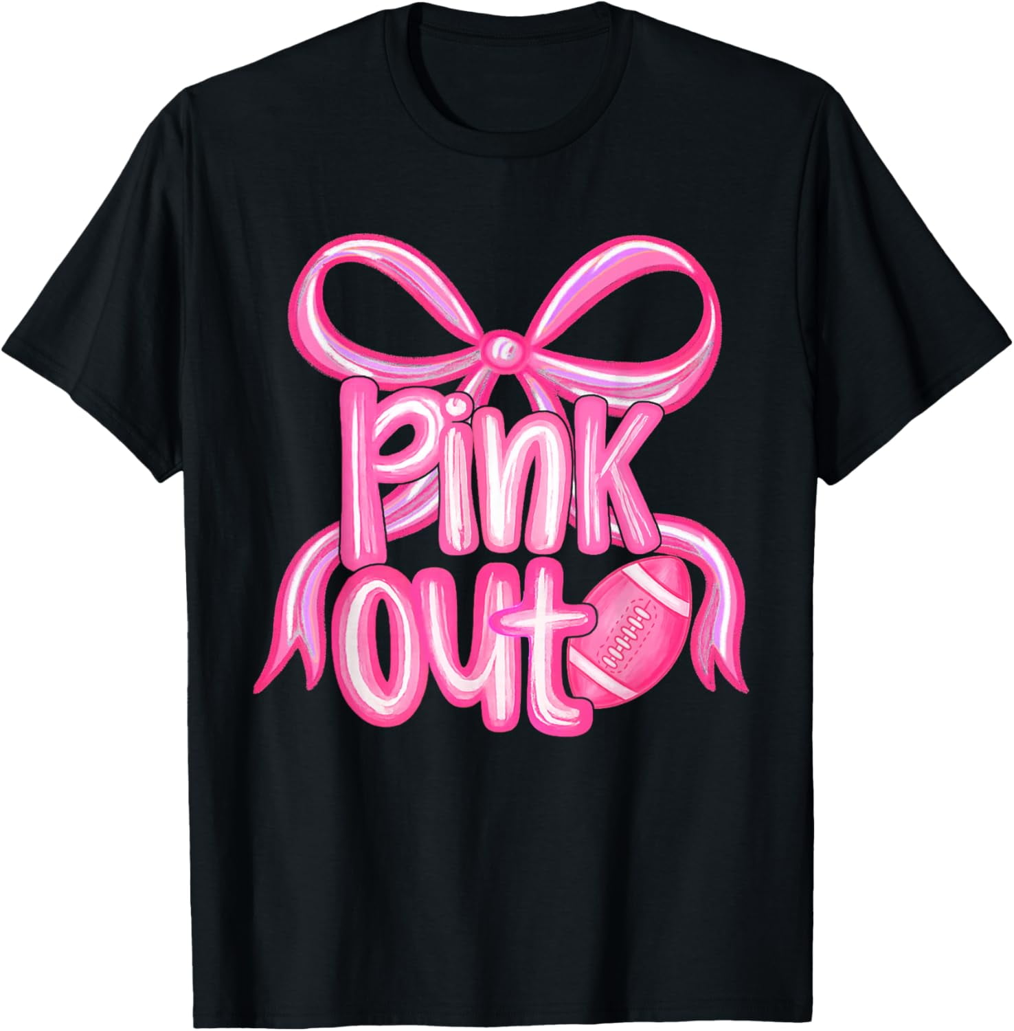 Pink Out Football Bow Preppy Breast Cancer Awareness Women T-Shirt ...