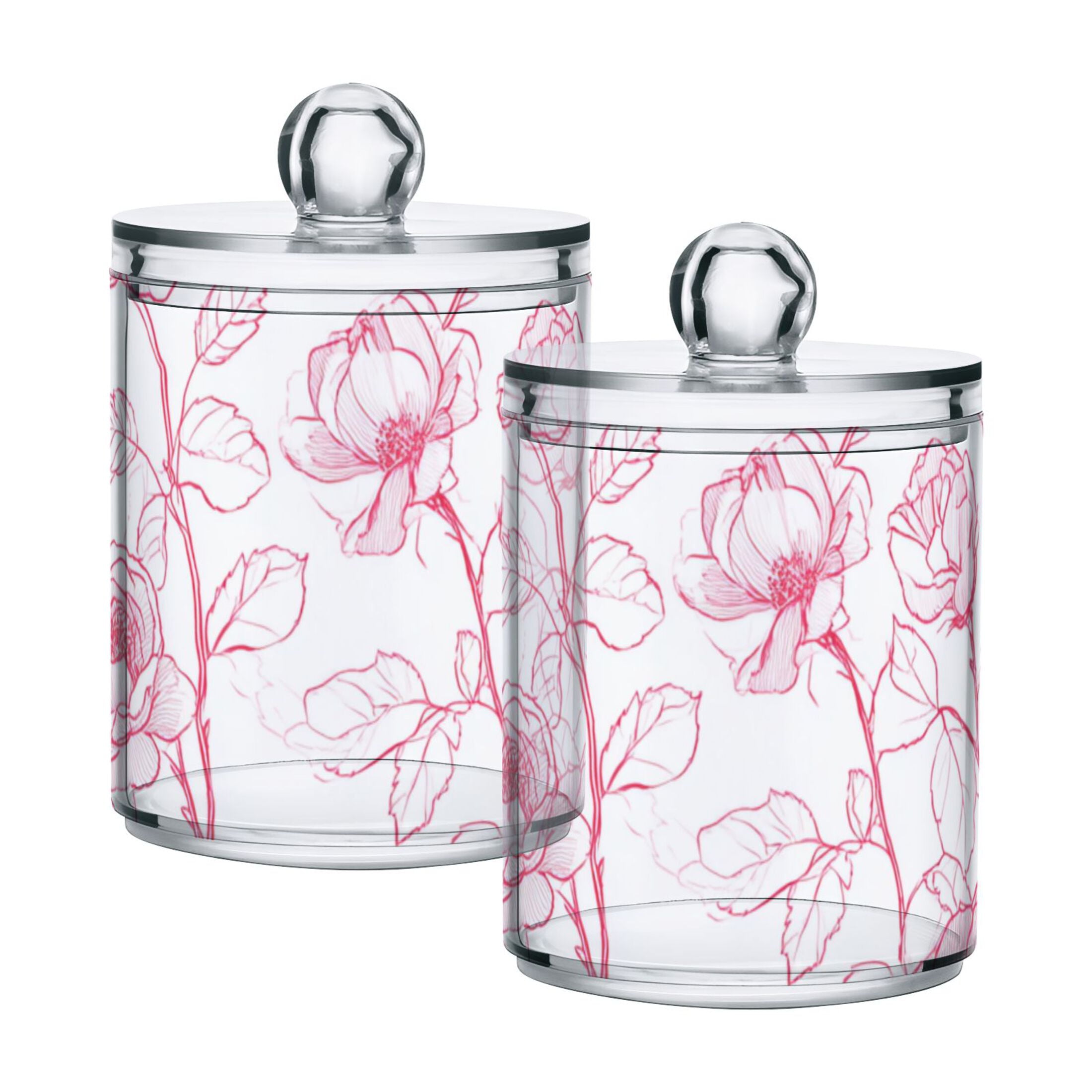 Pink Outline Roses Valentine Translucent Plastic Cans Storage Canisters ...