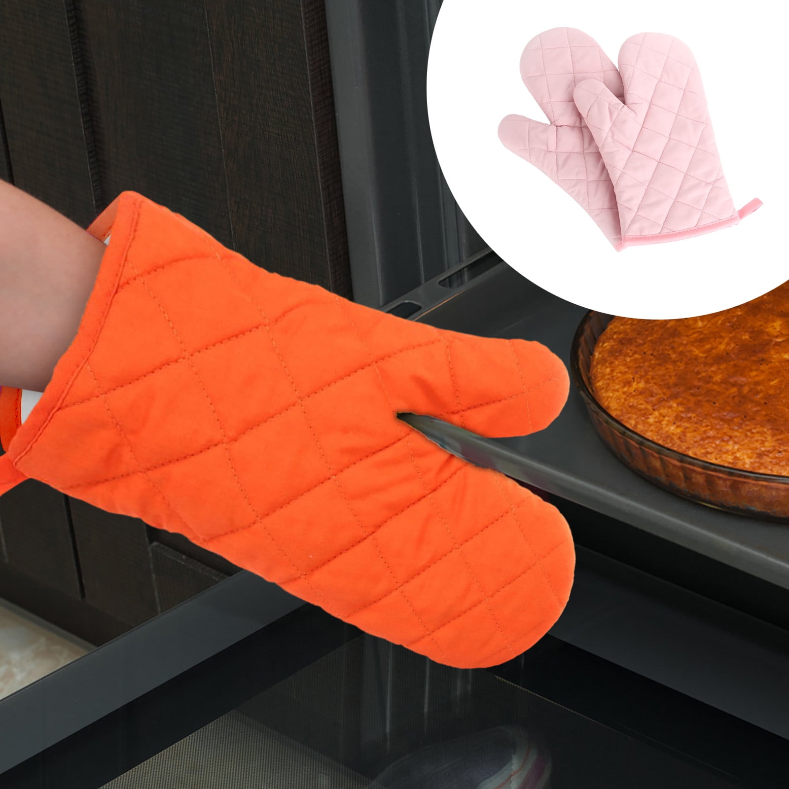 Warehouse Clearance! Hilingoto, Pink Oven Gloves, Pure Color Thickening ...