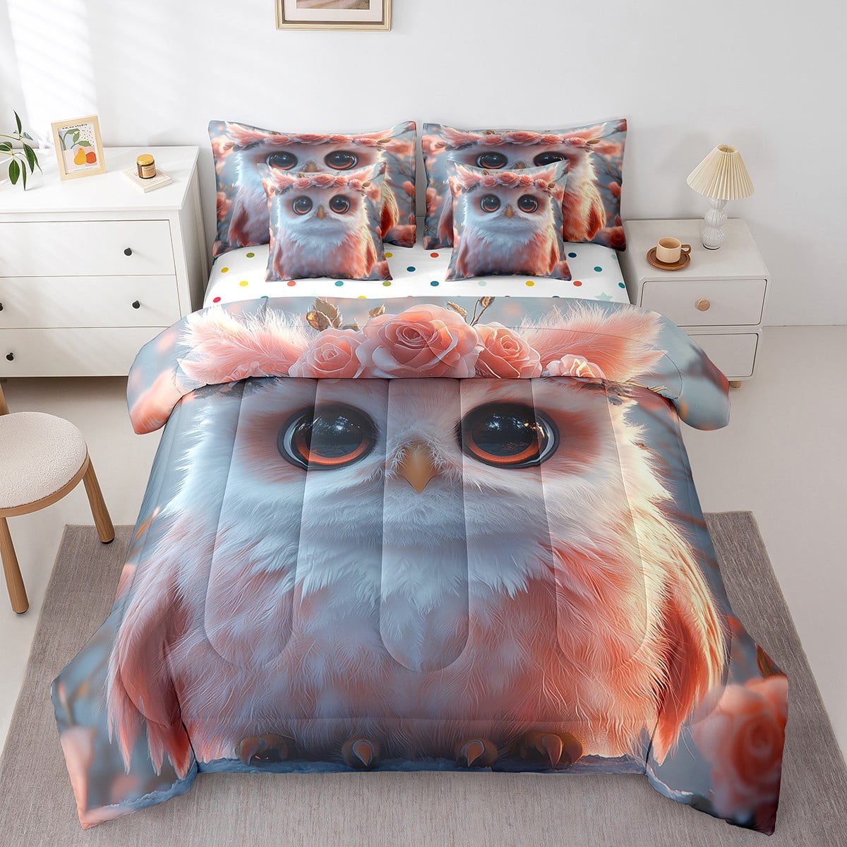 Pink Owl Bedding Set Jungle Owls Pattern Comforter Set,Woodland Animals ...