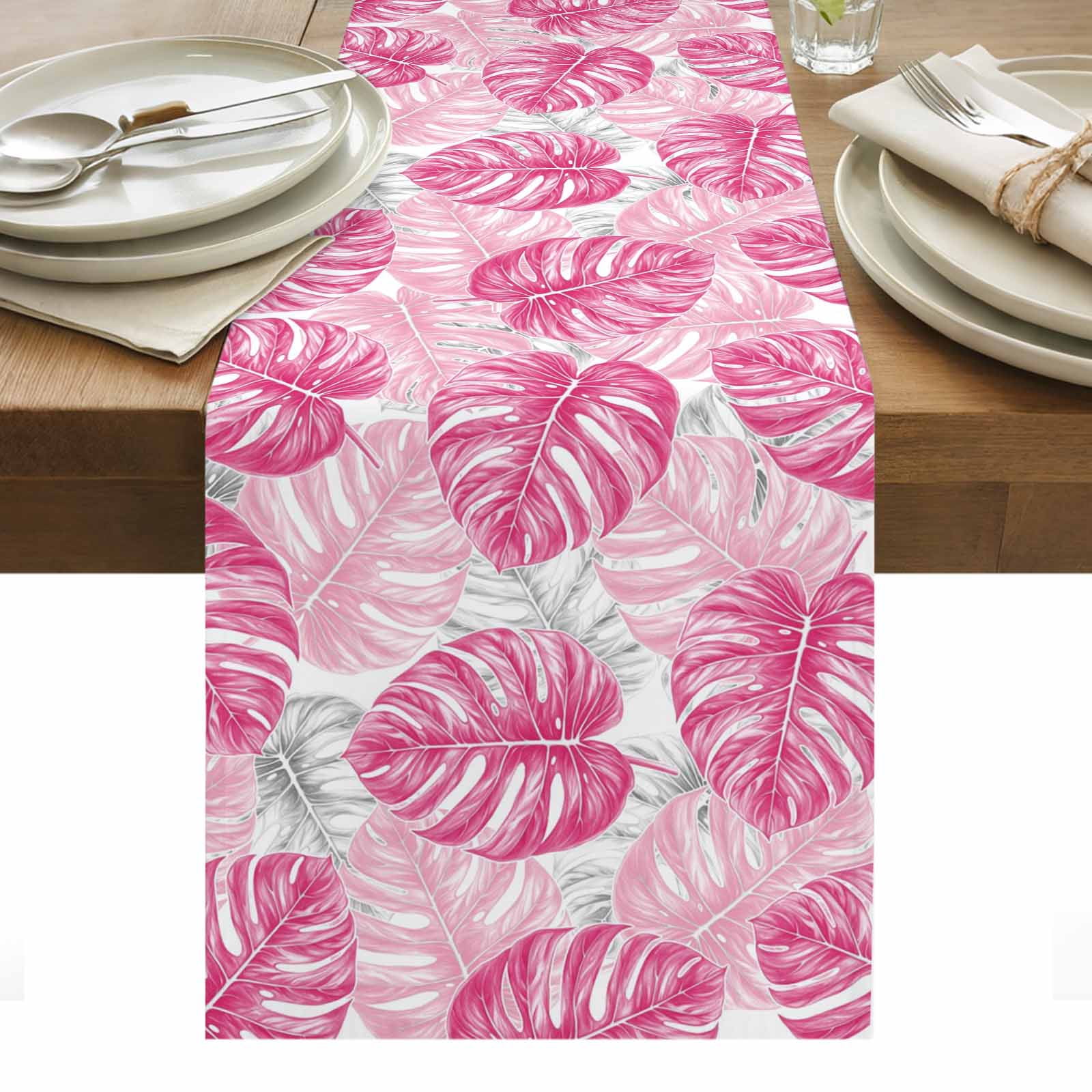 Pink Palm Leaf Table Runner - 90 Inch Long, Kitchen Dining Table Runner ...