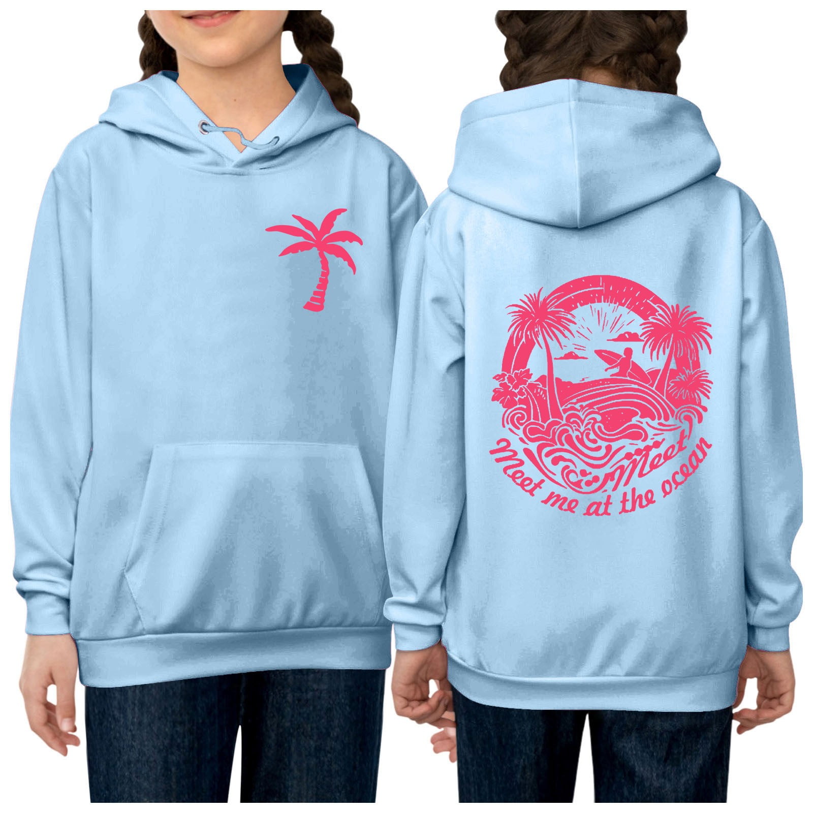 Pink Palm Puff Hoodie for KIds Pink Graphic Hoodie with Pockets Sky ...