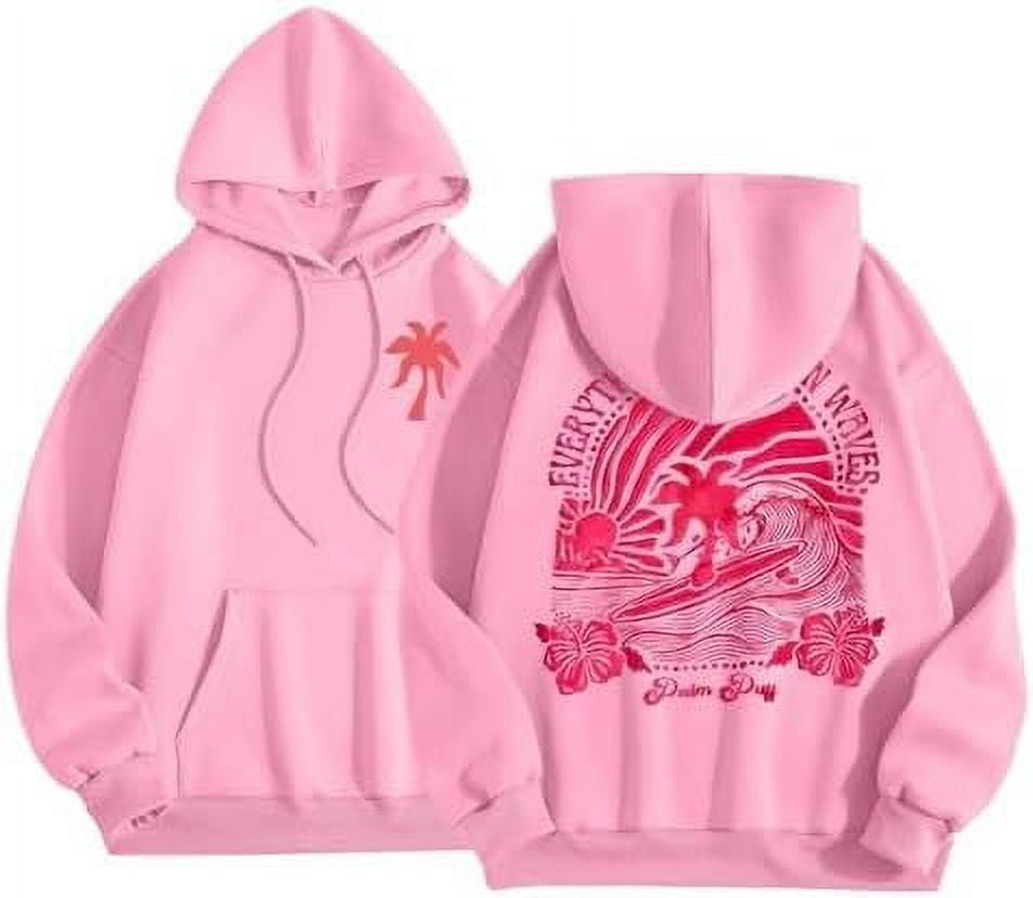 Pink Palm Puff Hoodie for Women 2024 Preppy Long Sleeve Sweatshirt ...