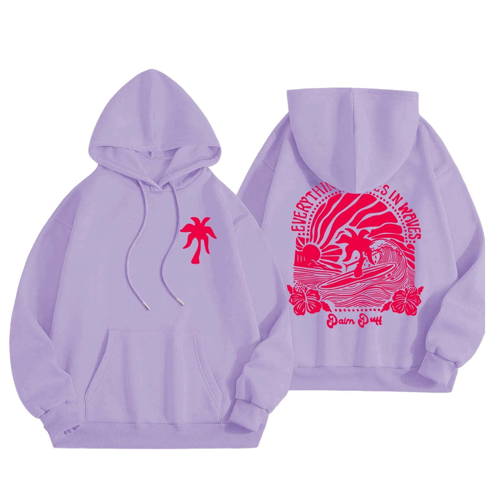 Pink Palm Puff Hoodies Sweatshirts for Women Teen Girls ,Cute Preppy ...