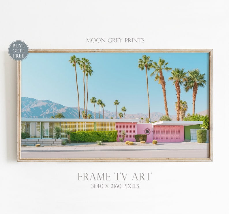 Pink Palm Springs Frame TV Art, Mid Century Modern Architecture TV ...