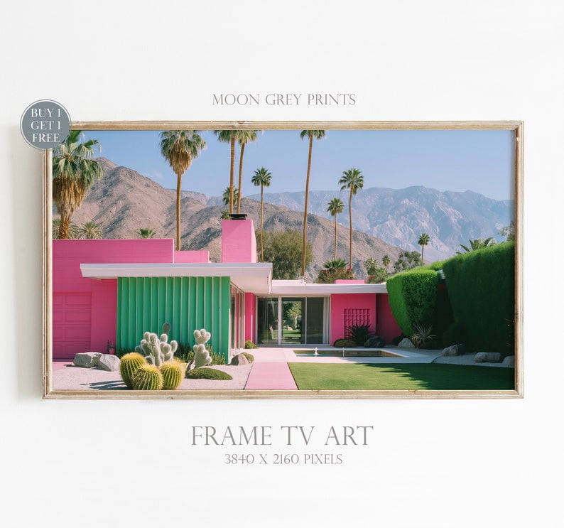 Pink Palm Springs Frame TV Art, Mid Century Modern Architecture TV ...