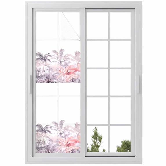 Pink Palm Tree Window Privacy Film, Forest Tropical Plants Flower Leaf ...