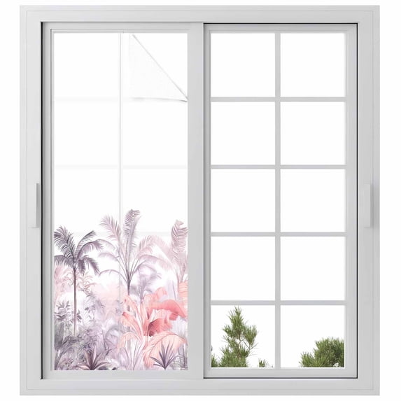 Pink Palm Tree Window Privacy Film, Forest Tropical Plants Flower Leaf ...