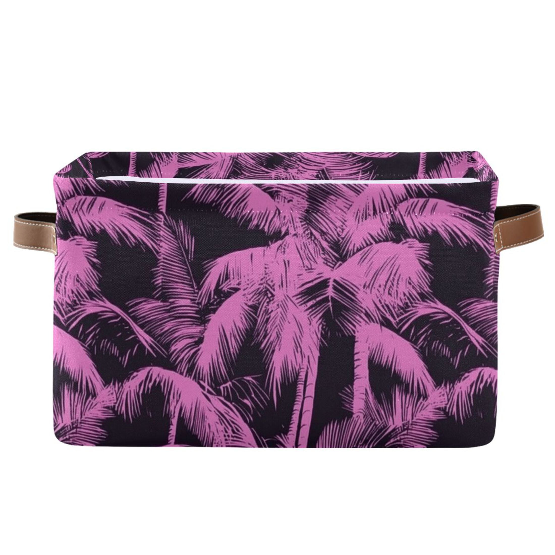 Pink Palm Trees Storage Bins with Handle Fabric Organizer Basket ...