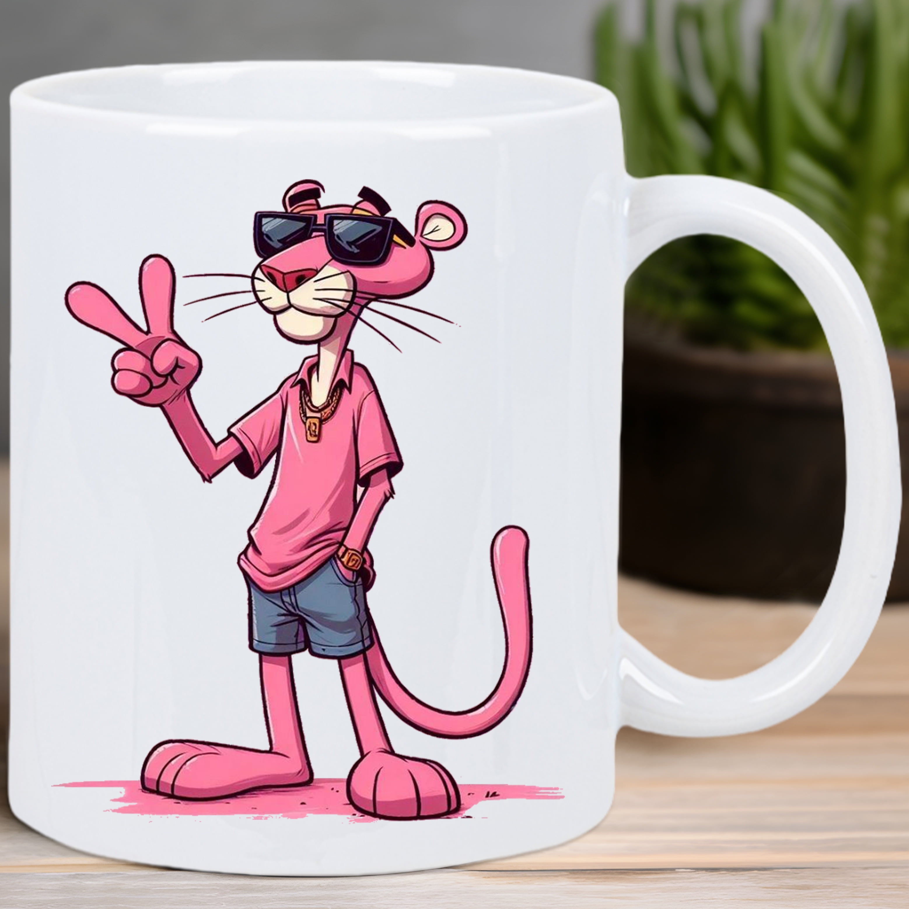 Pink Panther Cartoon Character Ceramic Coffee Mug, Reusable Insulated ...