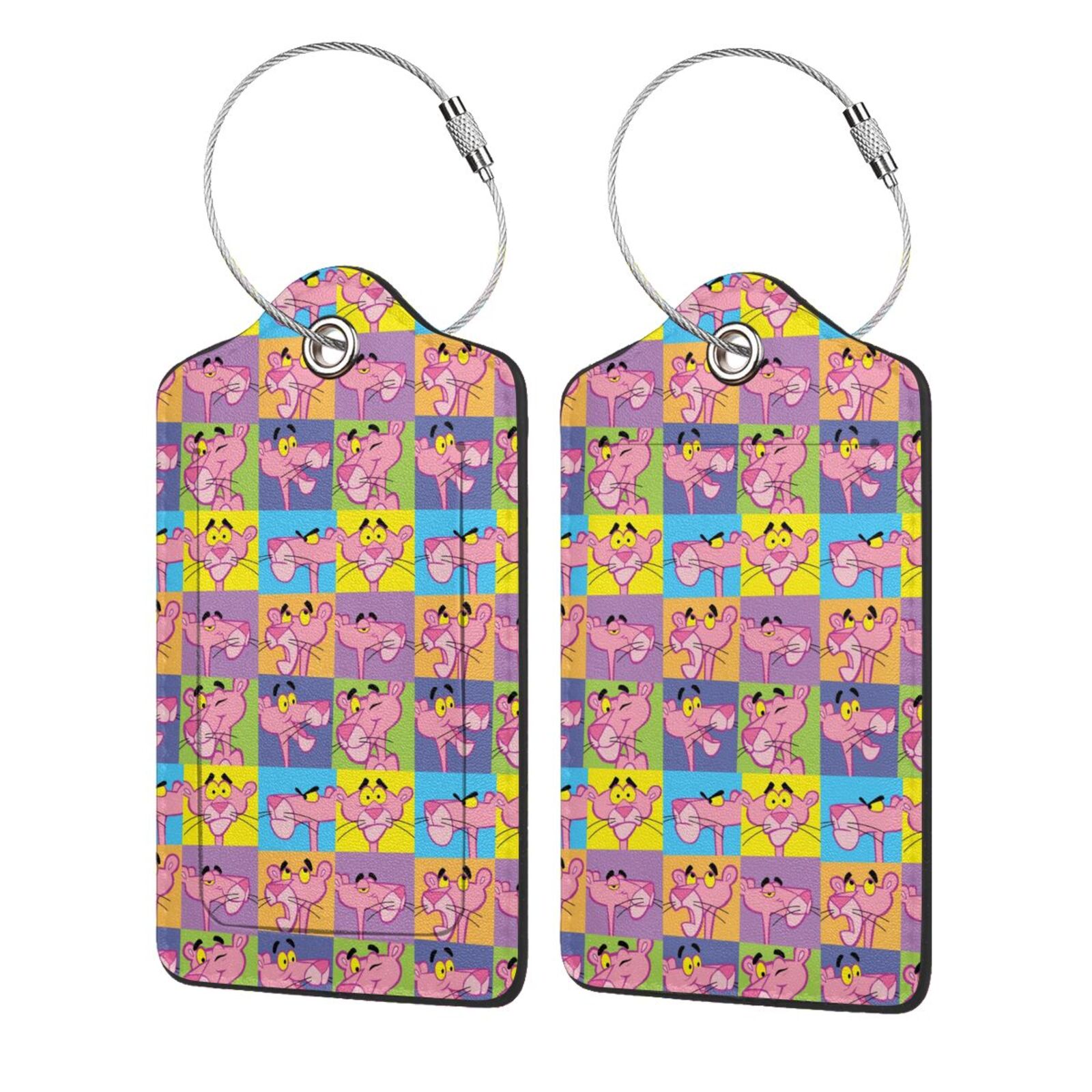 Pink Panther Luggage Tags With Stainless Steel Ring For Suitcases, Pu Leather Name Id Labels ...