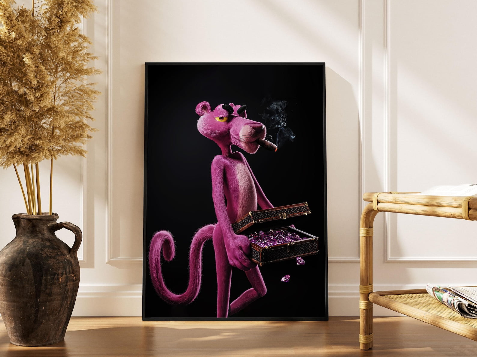 Pink Panther Style Character Art Poster, Surreal Pop Illustration, Size ...
