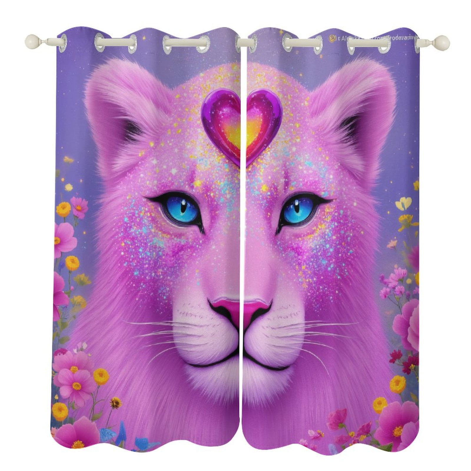 Pink Panther with Heart And Flowers Luxury Window Curtains Blinds for ...
