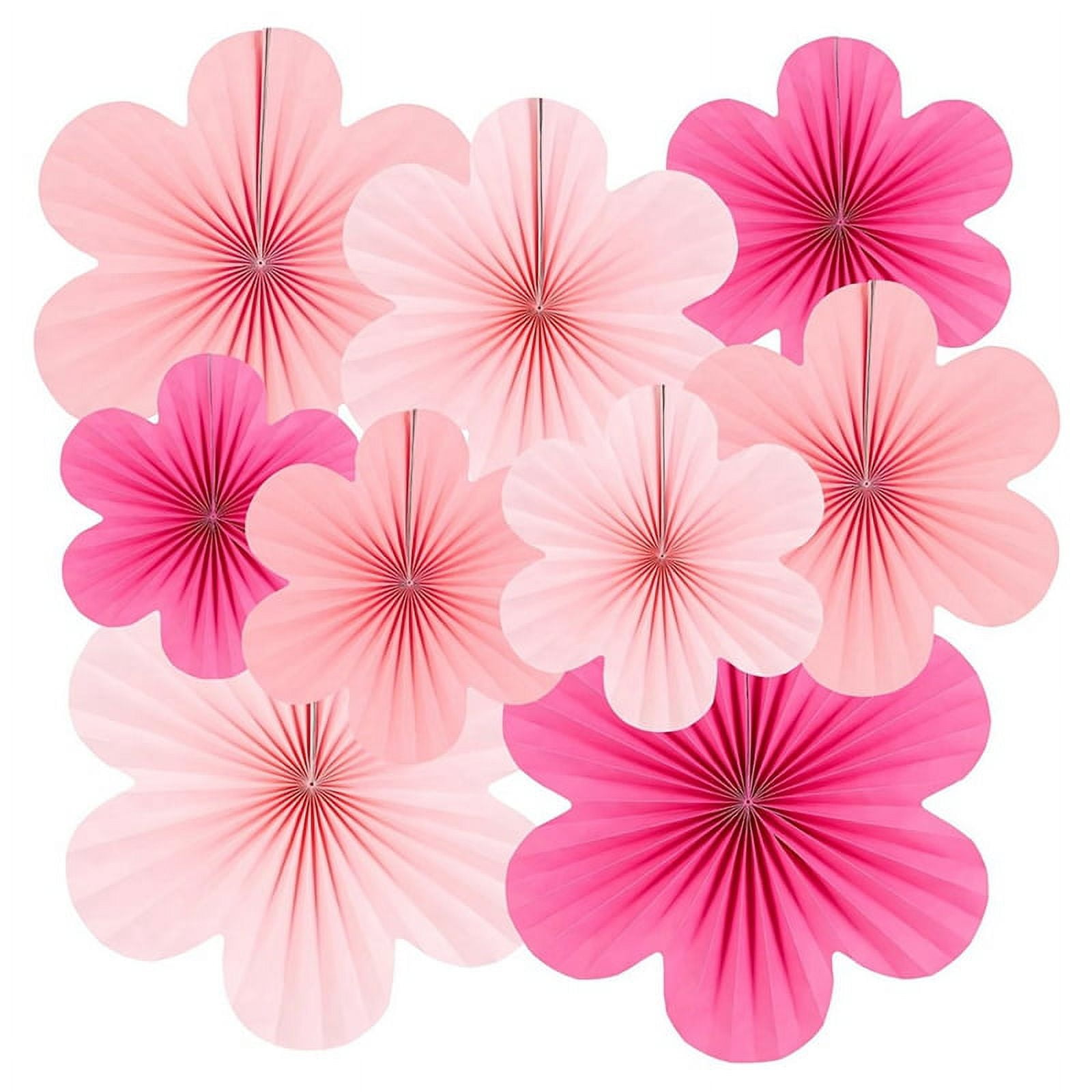 Pink Paper Fan Flower Set Decorations Fans, Floral Pom Poms, and ...
