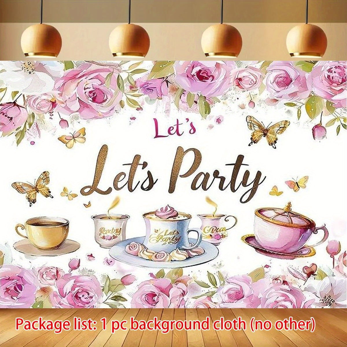 Pink Let's Par-Tea Birthday Backdrop Floral Butterfly Tea Party for ...