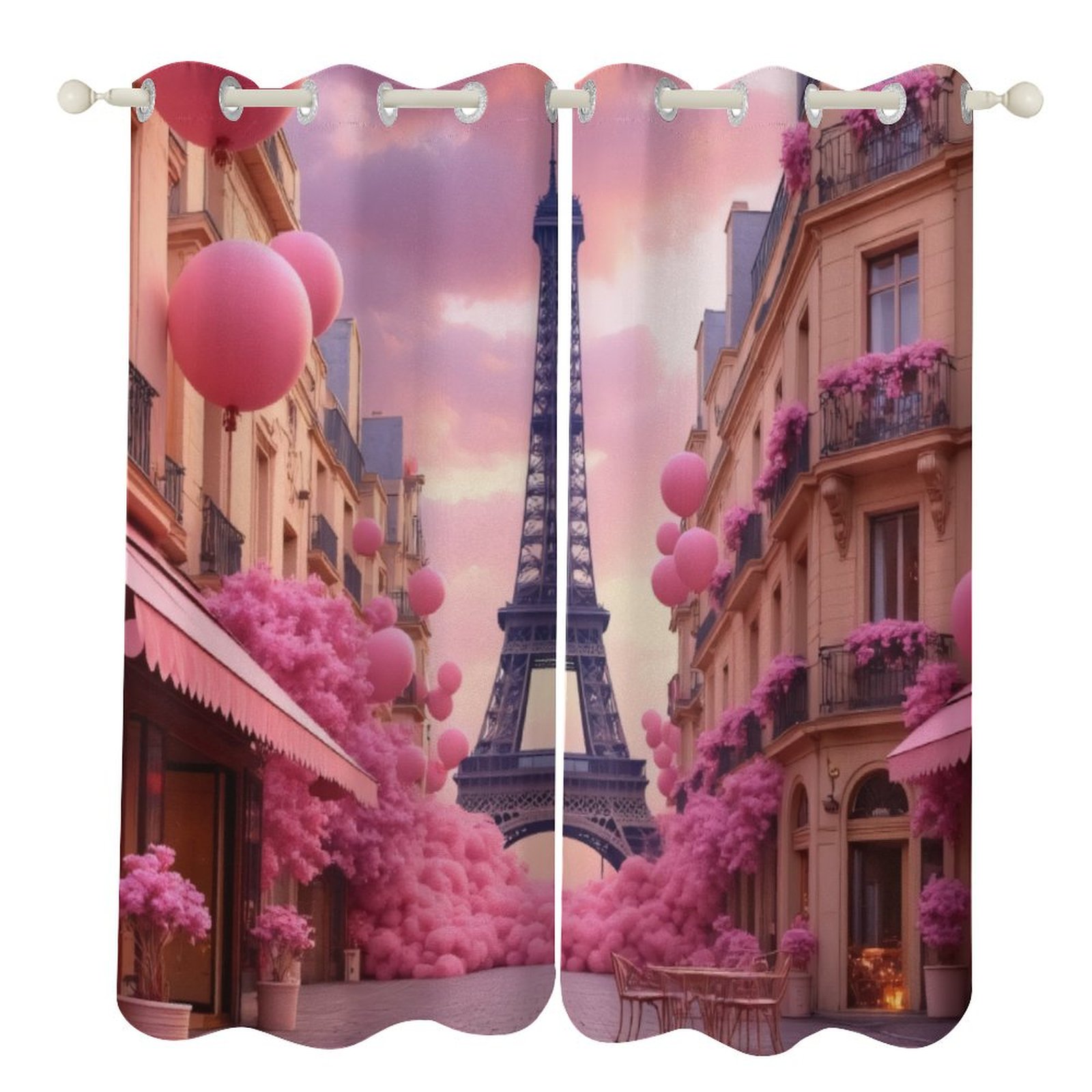 Pink Paris Balloons 2 Panels 3D Printing Pattern Curtain for Bedroom ...