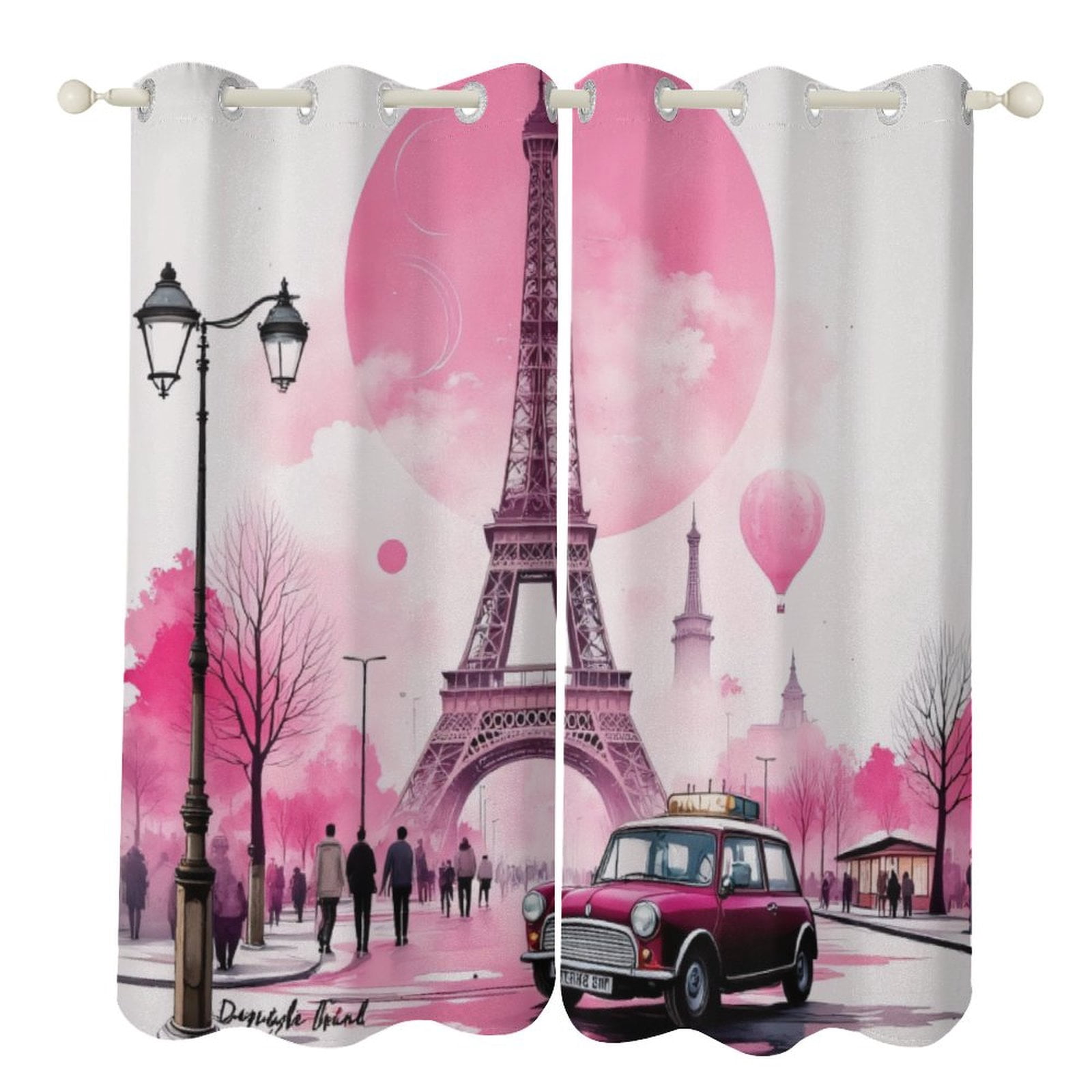 Pink Paris Eiffel Tower Scene Blackout Window Curtains for Bedroom ...