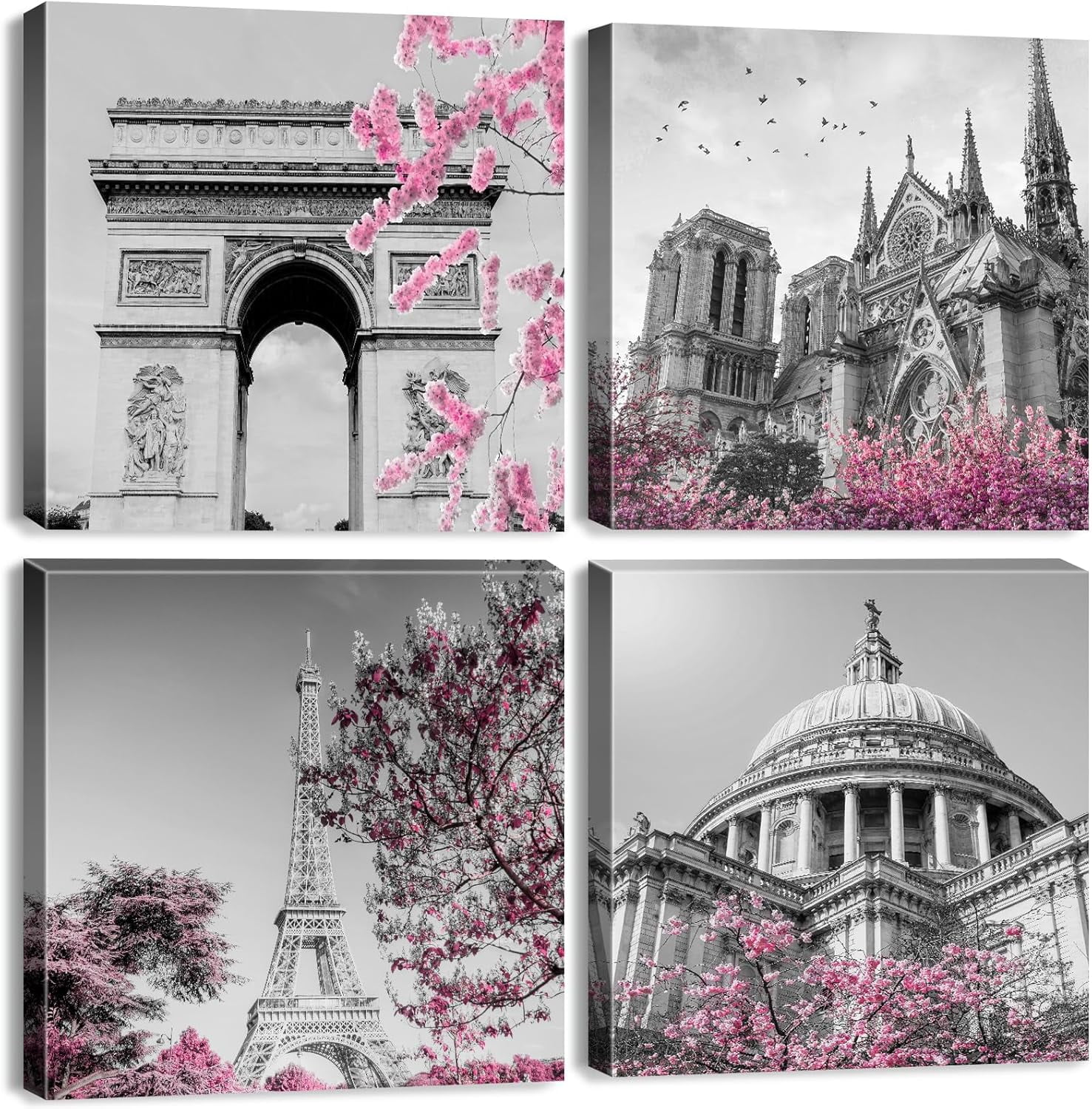 Pink Paris Wall Art Eiffel Tower Wall Decor Romantic Pink Flowers ...