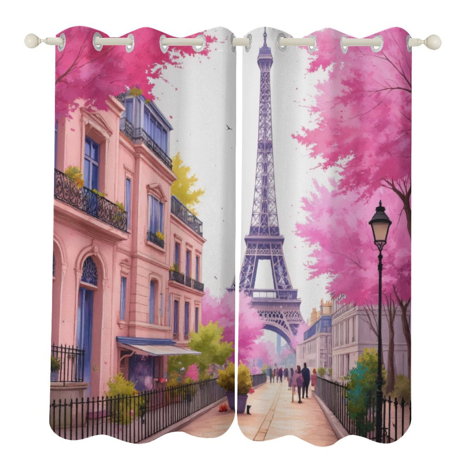 Pink Parisian Street with Eiffel Tower Blackout Window Curtains for ...