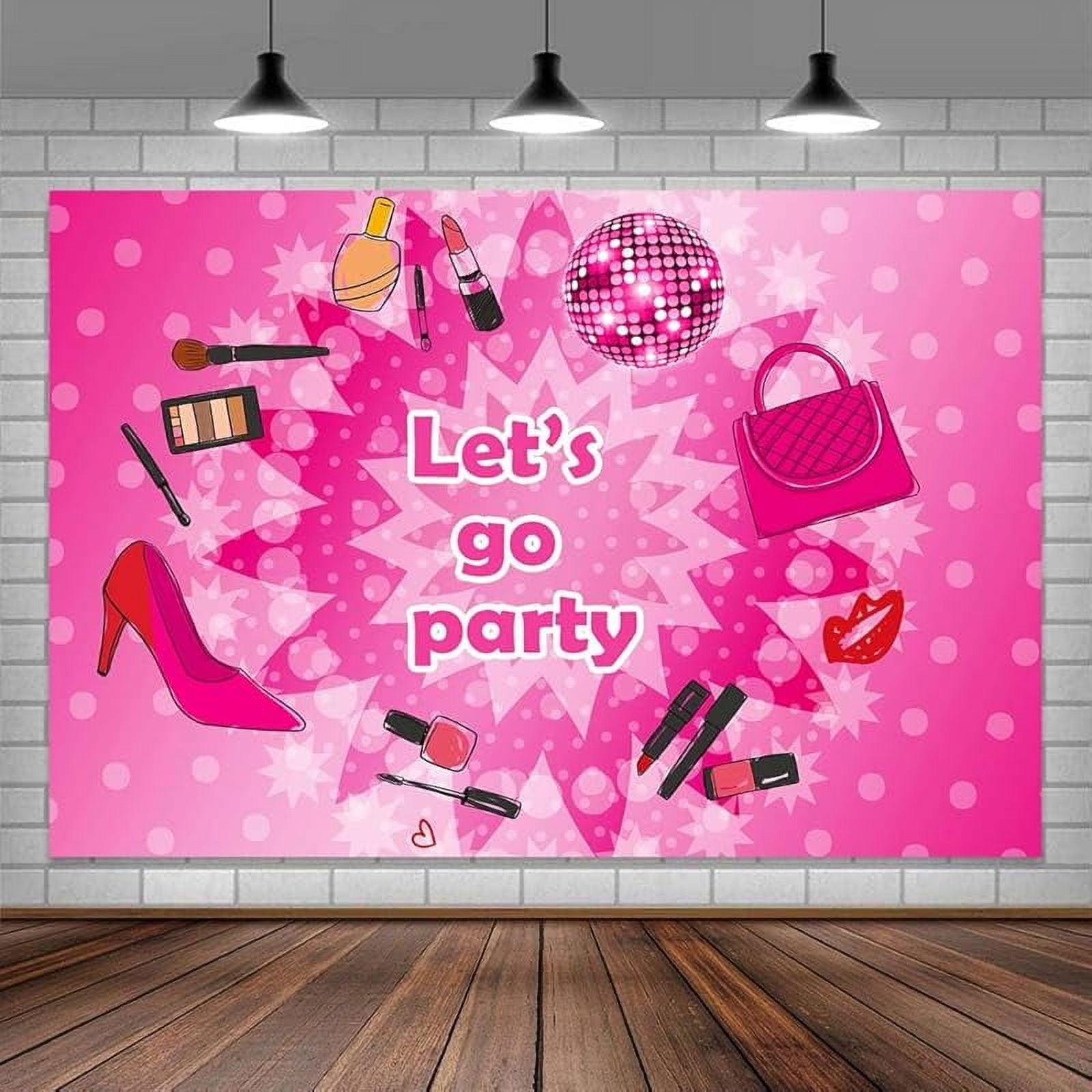 Pink Party Backdrop Retro Let's Go Party 80s 90s Theme Background ...