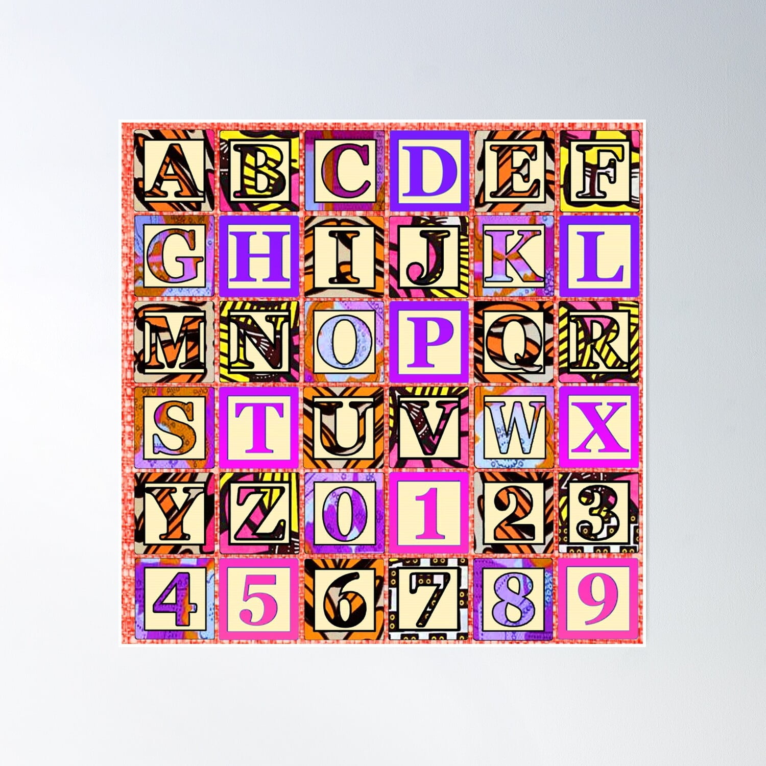 Pink Pastel Alphabet Pattern Poster Wall Art, Modern Wall Decor, 16x16 ...