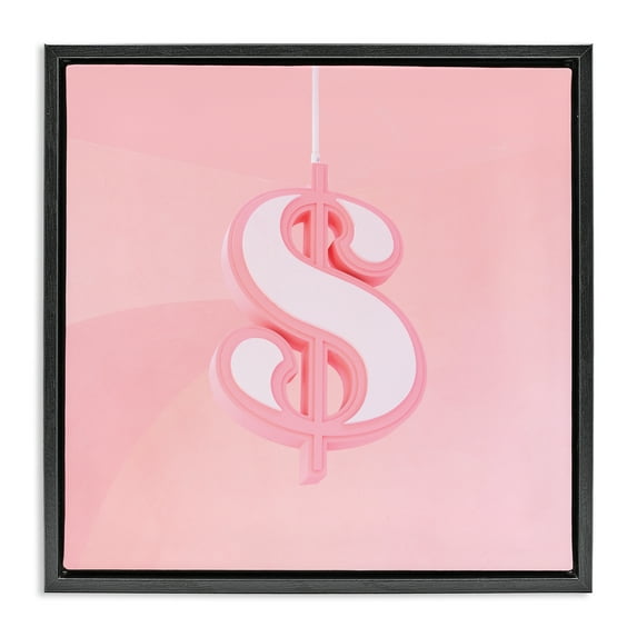 Pink Pastel Dollar Sign Black Framed Floater Canvas Wall Art, design by ...