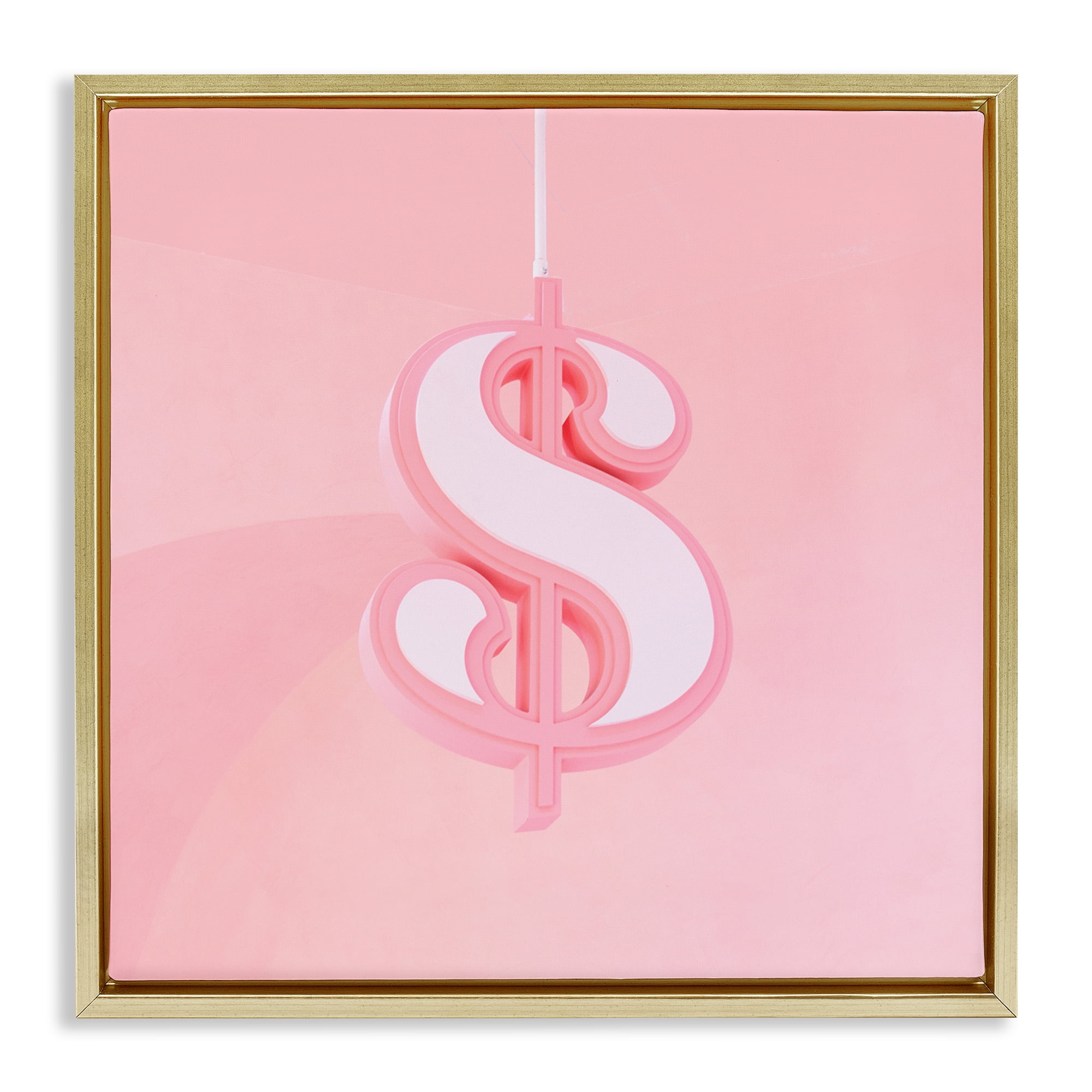 Pink Pastel Dollar Sign Gold Framed Floater Canvas Wall Art, design by ...