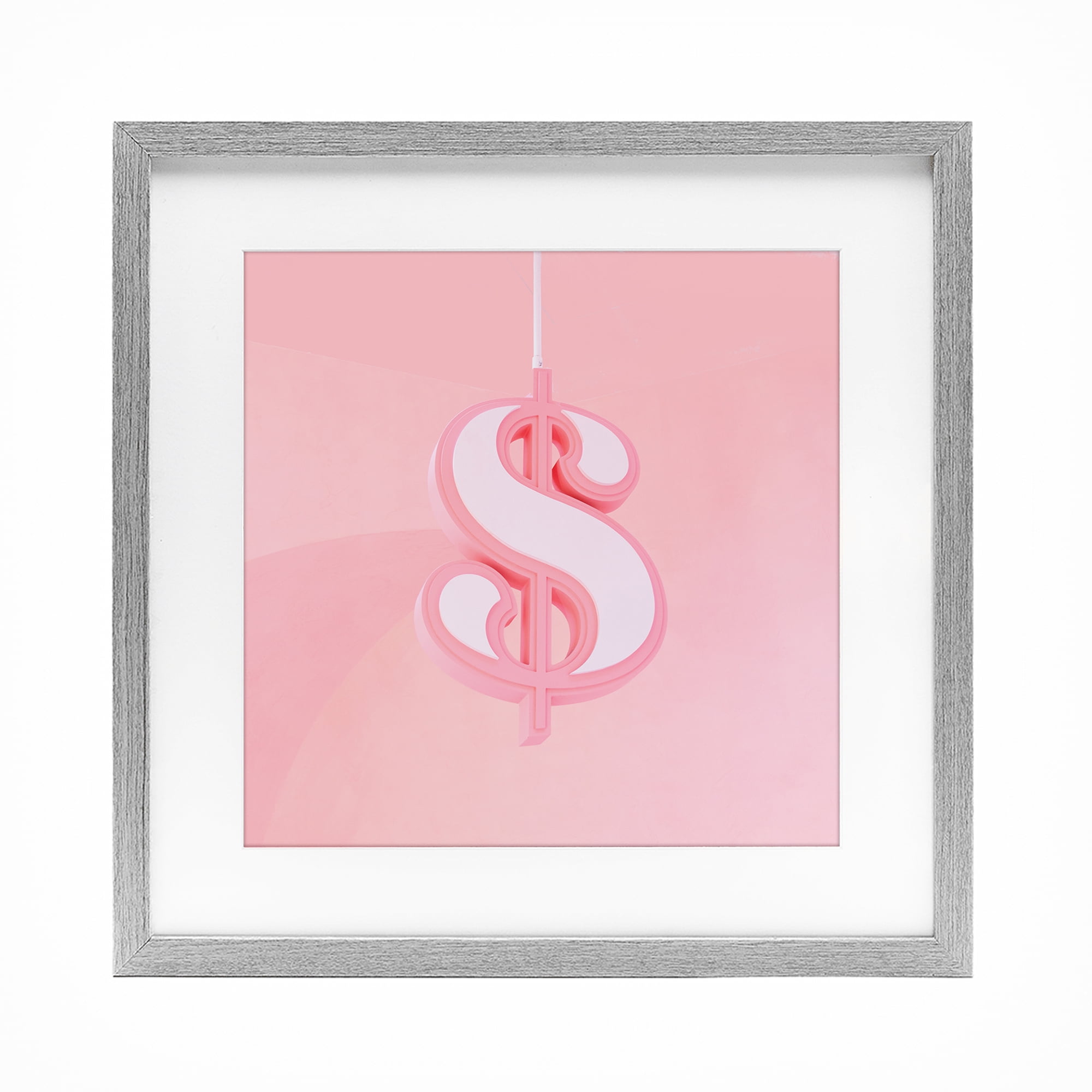 Pink Pastel Dollar Sign Gray Framed Print Under Glass, design by LISH ...